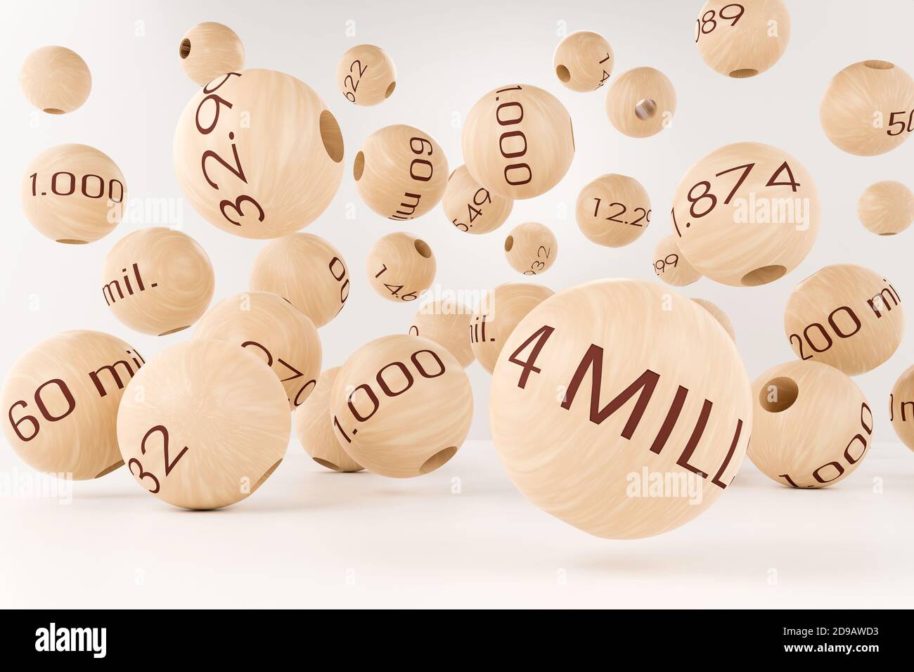 Christmas draw balls of December 22, falling and bouncing on a white ...