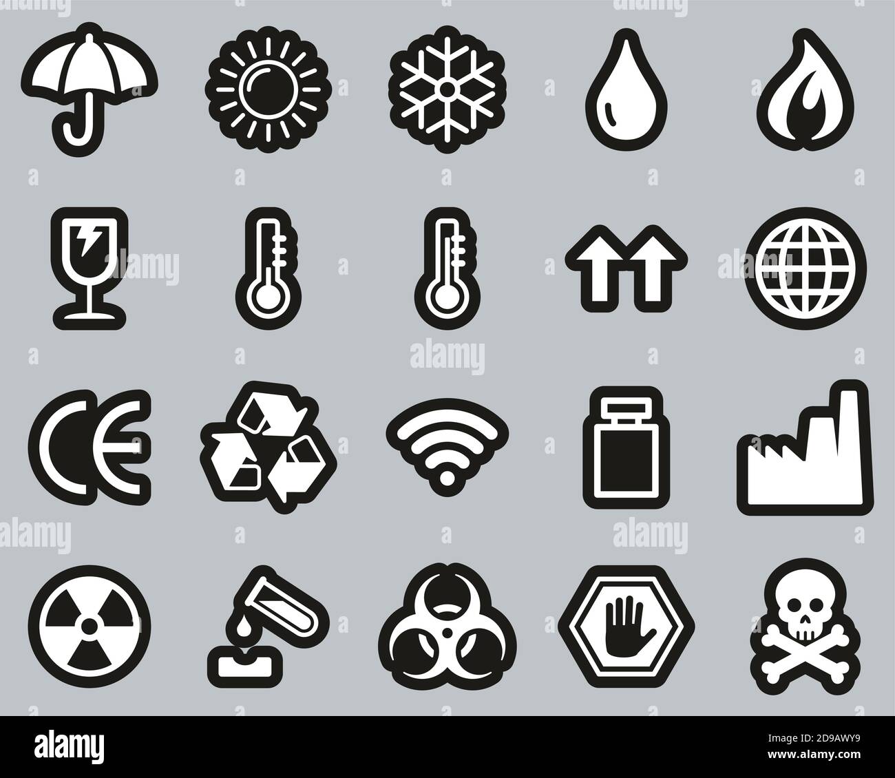 Package Symbols & Cargo Symbols Icons White On Black Sticker Set Big ...