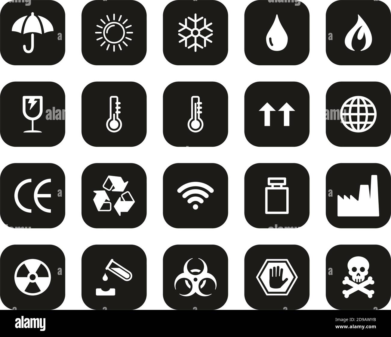 Package Symbols & Cargo Symbols Icons White On Black Flat Design Set Big Stock Vector Image ...