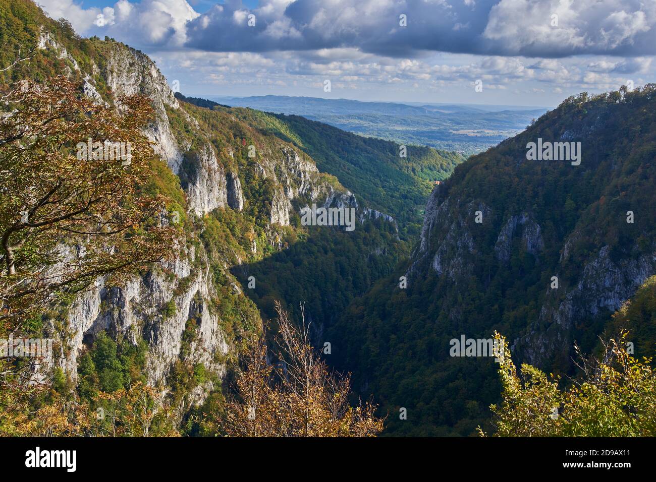 Aerial view of mountains with cliffs and forests in the autumn Stock ...