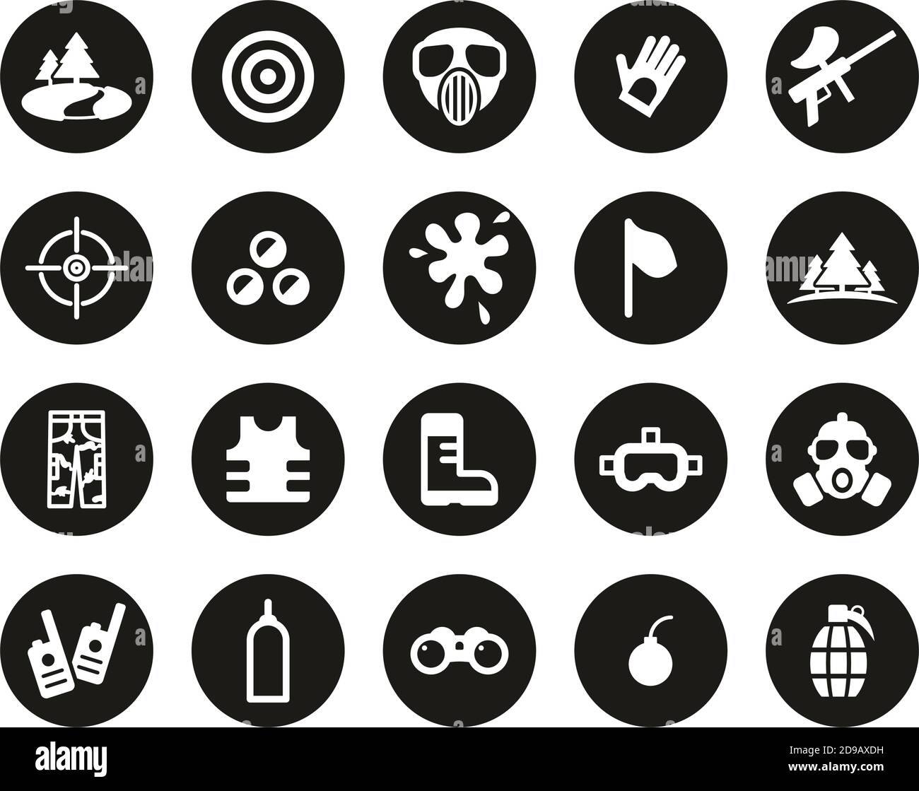 Paintball Game & Paintball Equipment Icons White On Black Flat Design ...