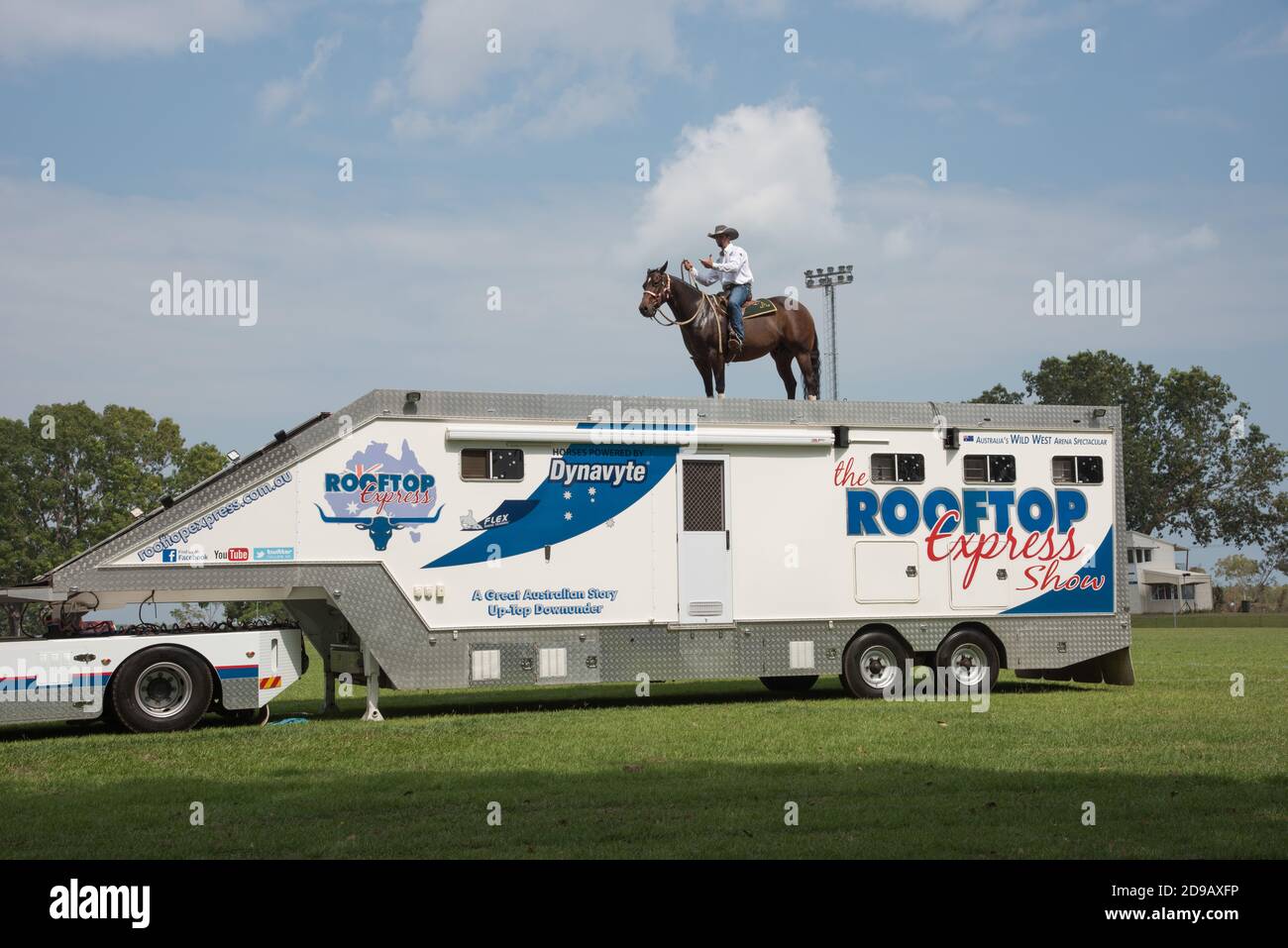 Darwin, NT, Australia-July 27,2018: Cowboy rider on horse a top a fifth ...
