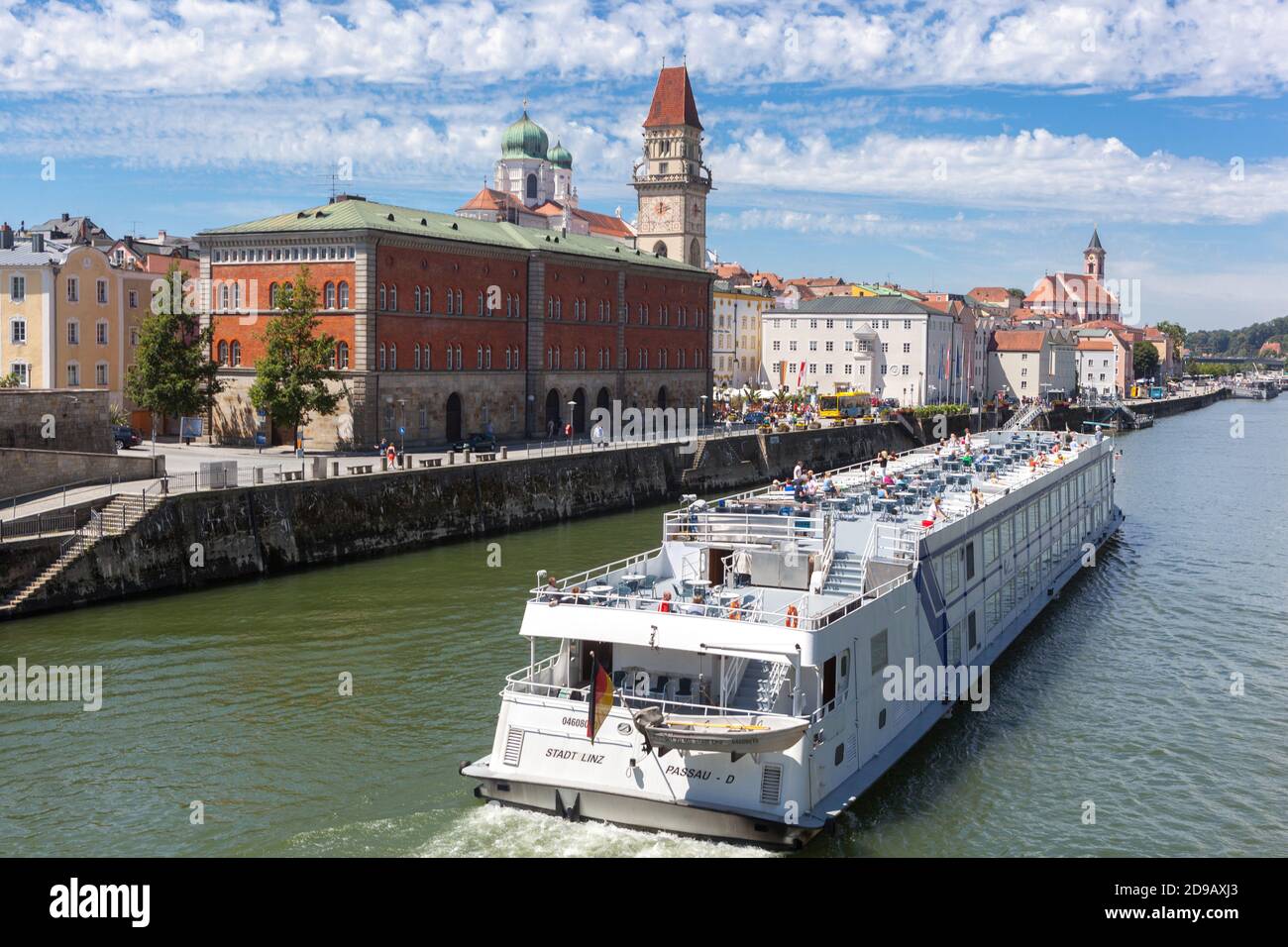 Bavaria Germany Passau Danube River The Boat Come Emarkment Riverside ...