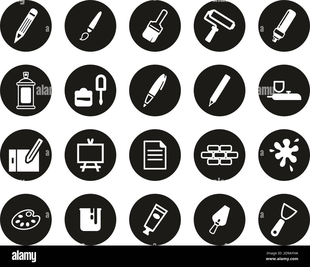 Painting & Art Equipment Icons White On Black Flat Design Circle Set Big Stock Vector Image ...