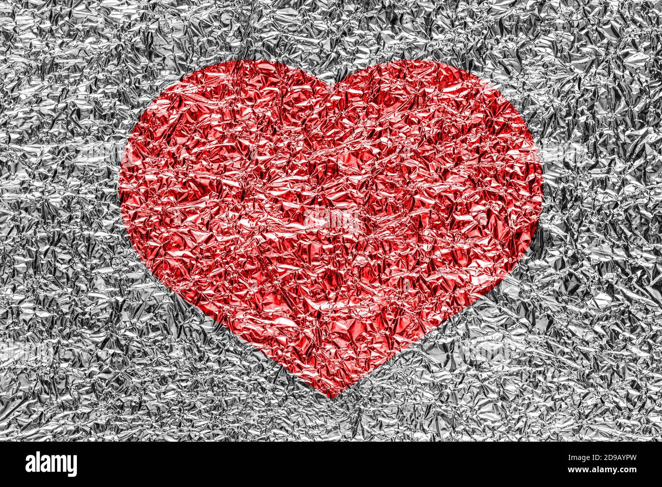Red heart on a crumpled texture. The concept of broken heart, end of ...