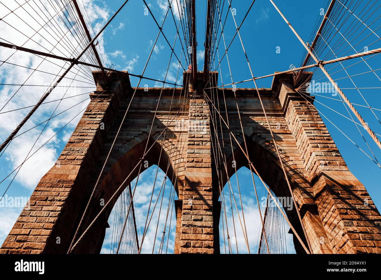 Brooklyn Bridge in New York City. Brooklyn Bridge is a hybrid cable ...