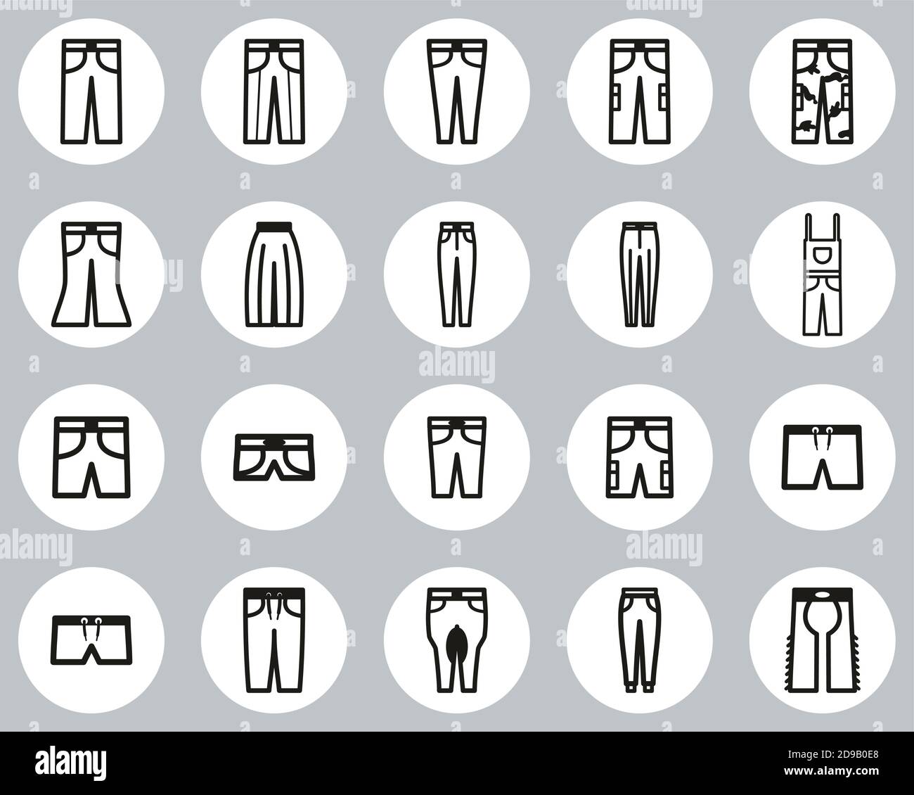 Pants Long & Short Icons Black & White Flat Design Circle Set Big Stock ...