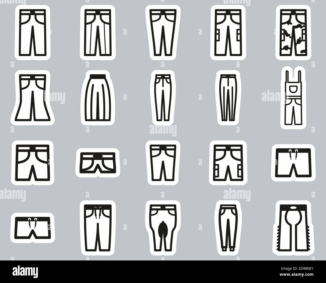 Pants Long & Short Icons Black & White Sticker Set Big Stock Vector ...