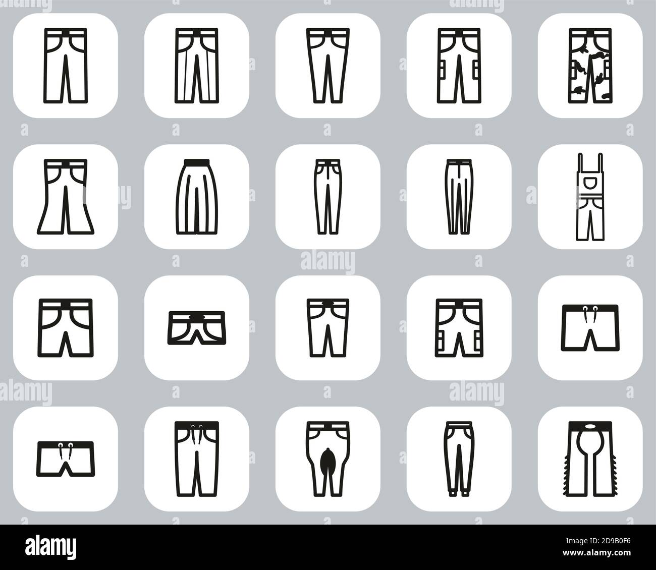 Pants Long & Short Icons Black & White Flat Design Set Big Stock Vector ...