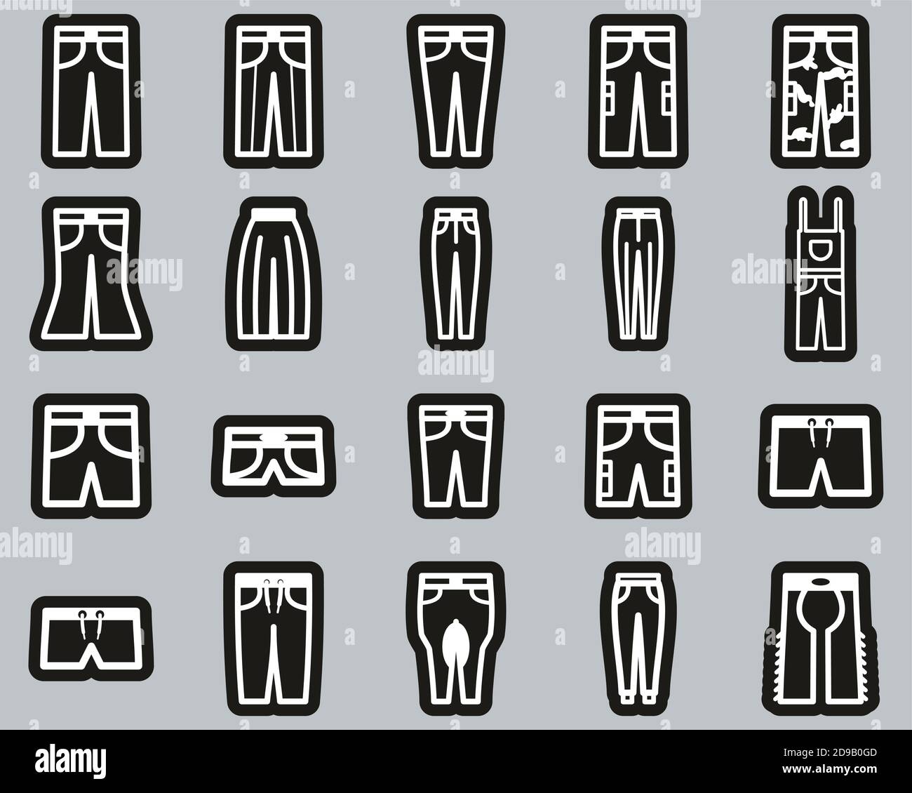 Pants Long & Short Icons White On Black Sticker Set Big Stock Vector ...