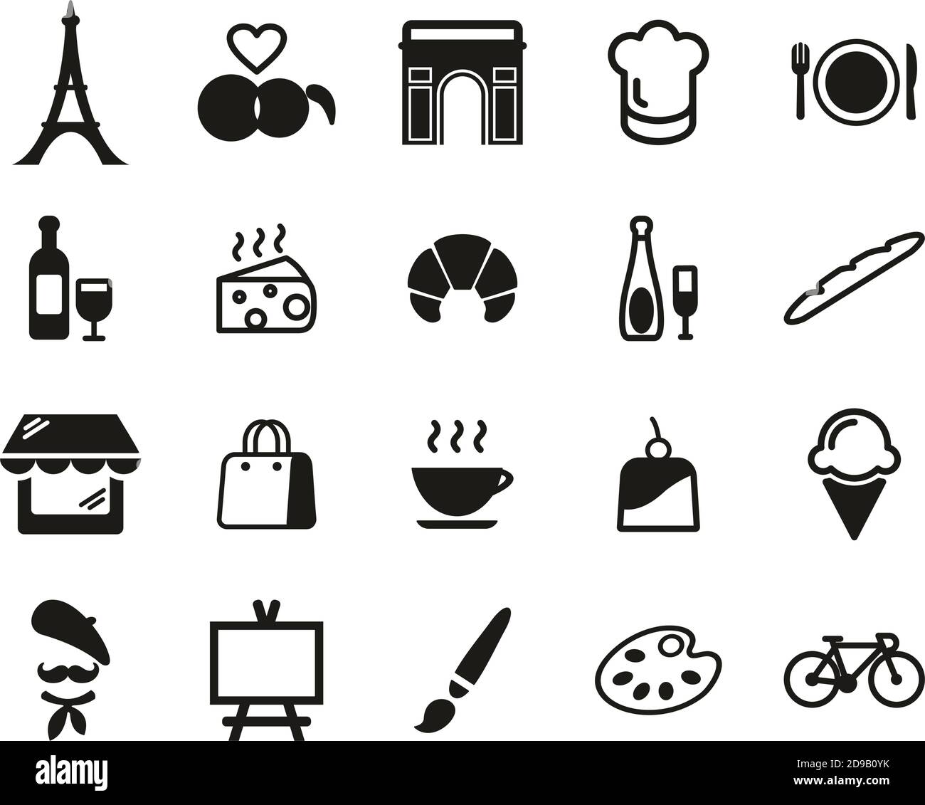 Paris City & Culture Icons Black & White Set Big Stock Vector Image ...