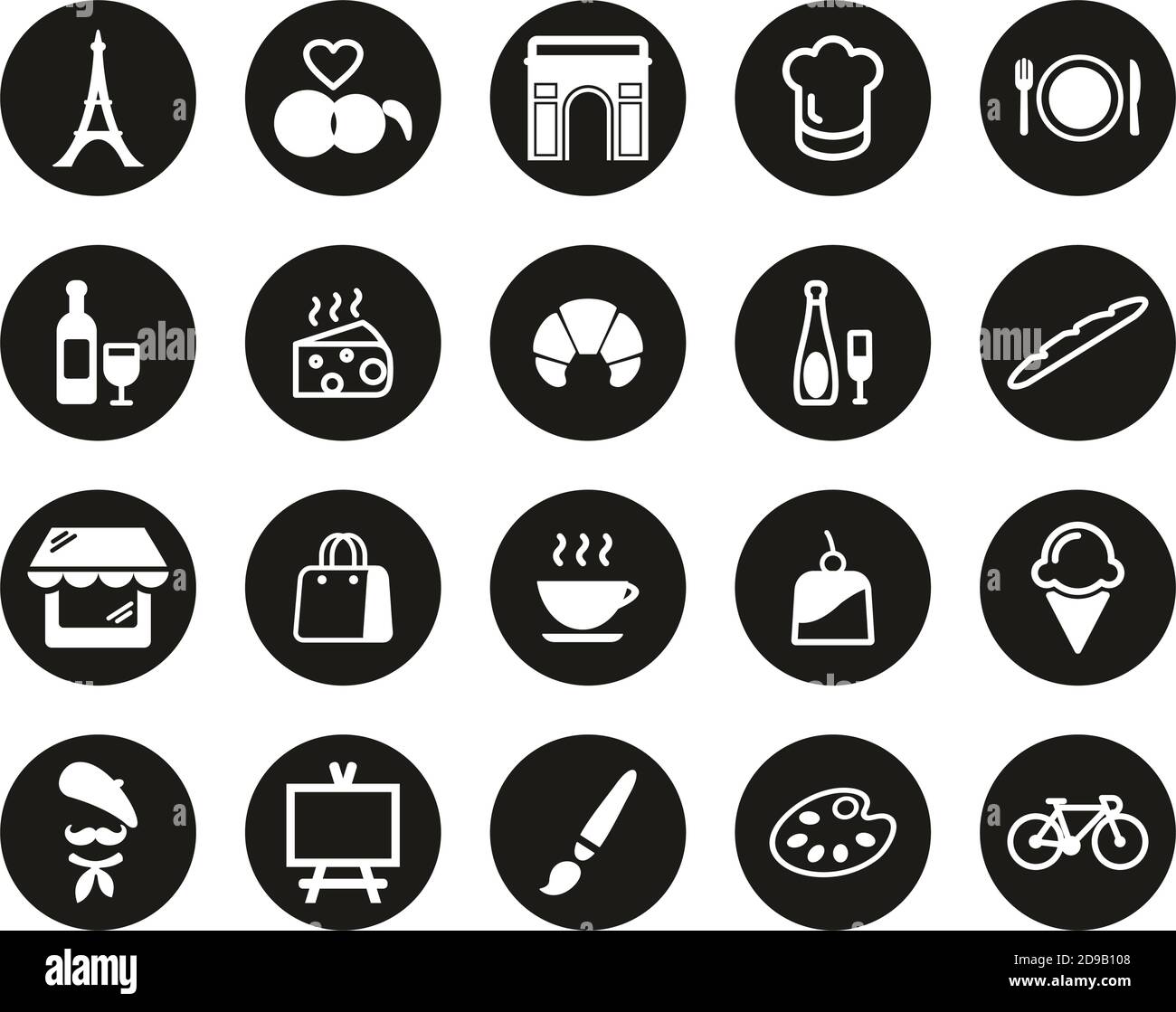 Paris City & Culture Icons White On Black Flat Design Circle Set Big Stock Vector Image & Art ...