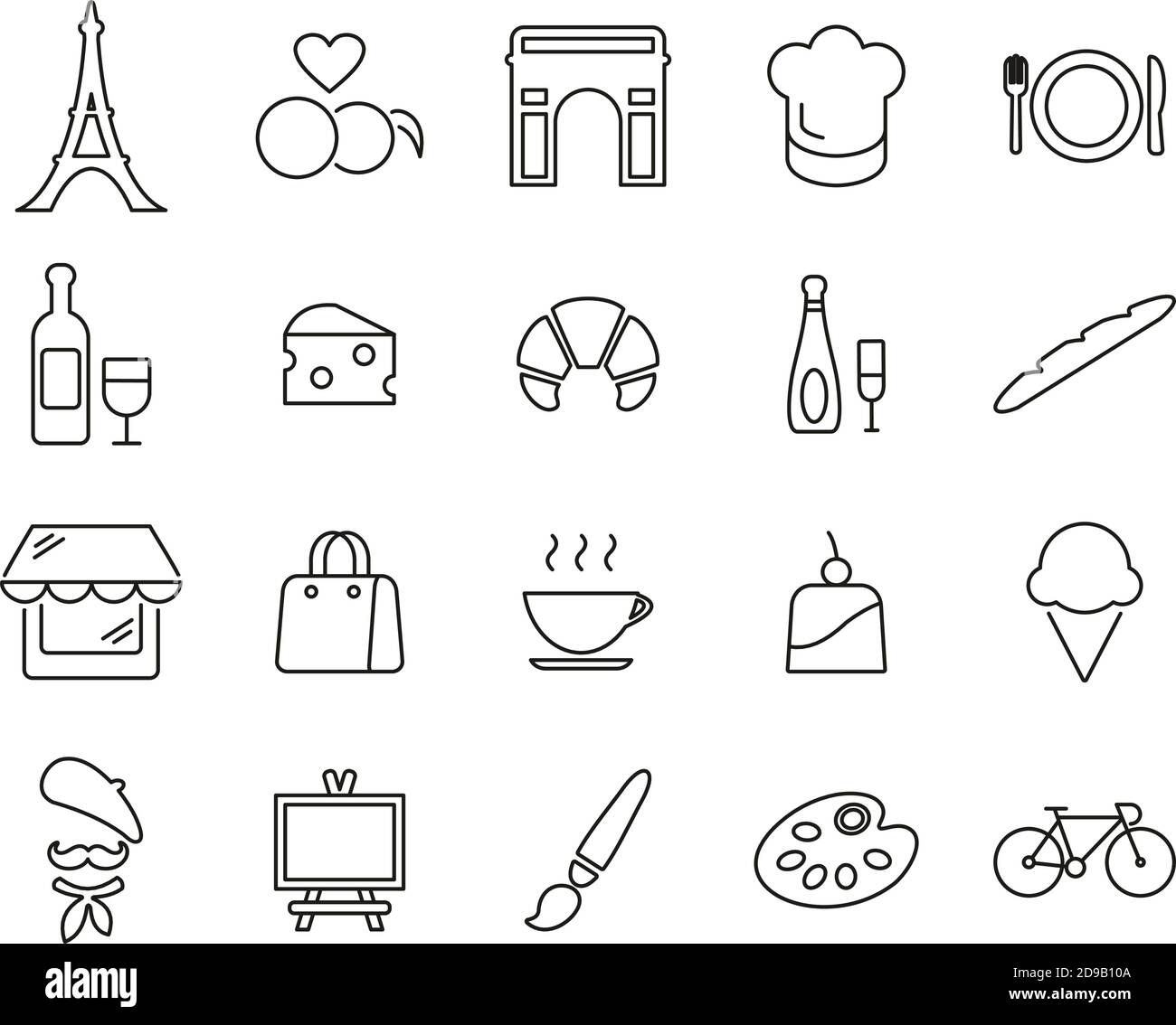 Paris City & Culture Icons Black & White Thin Line Set Big Stock Vector ...