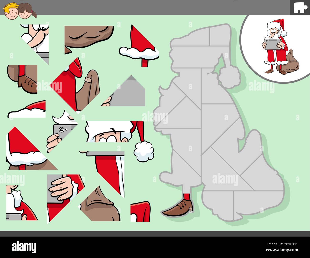 Cartoon illustration of educational jigsaw puzzle game for children ...