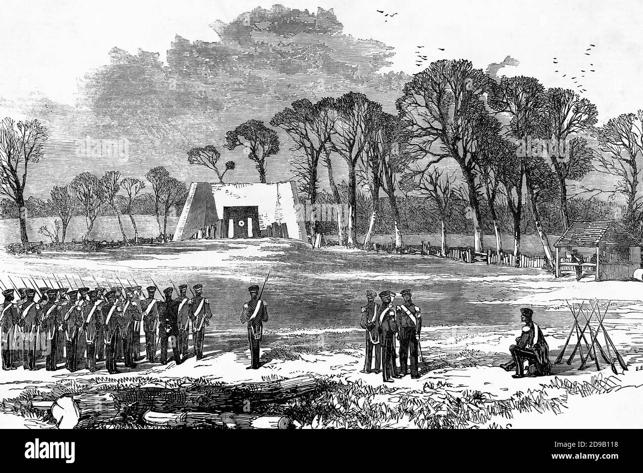 London. The guards practising at the Victoria rifle-ground. Kilburn ...