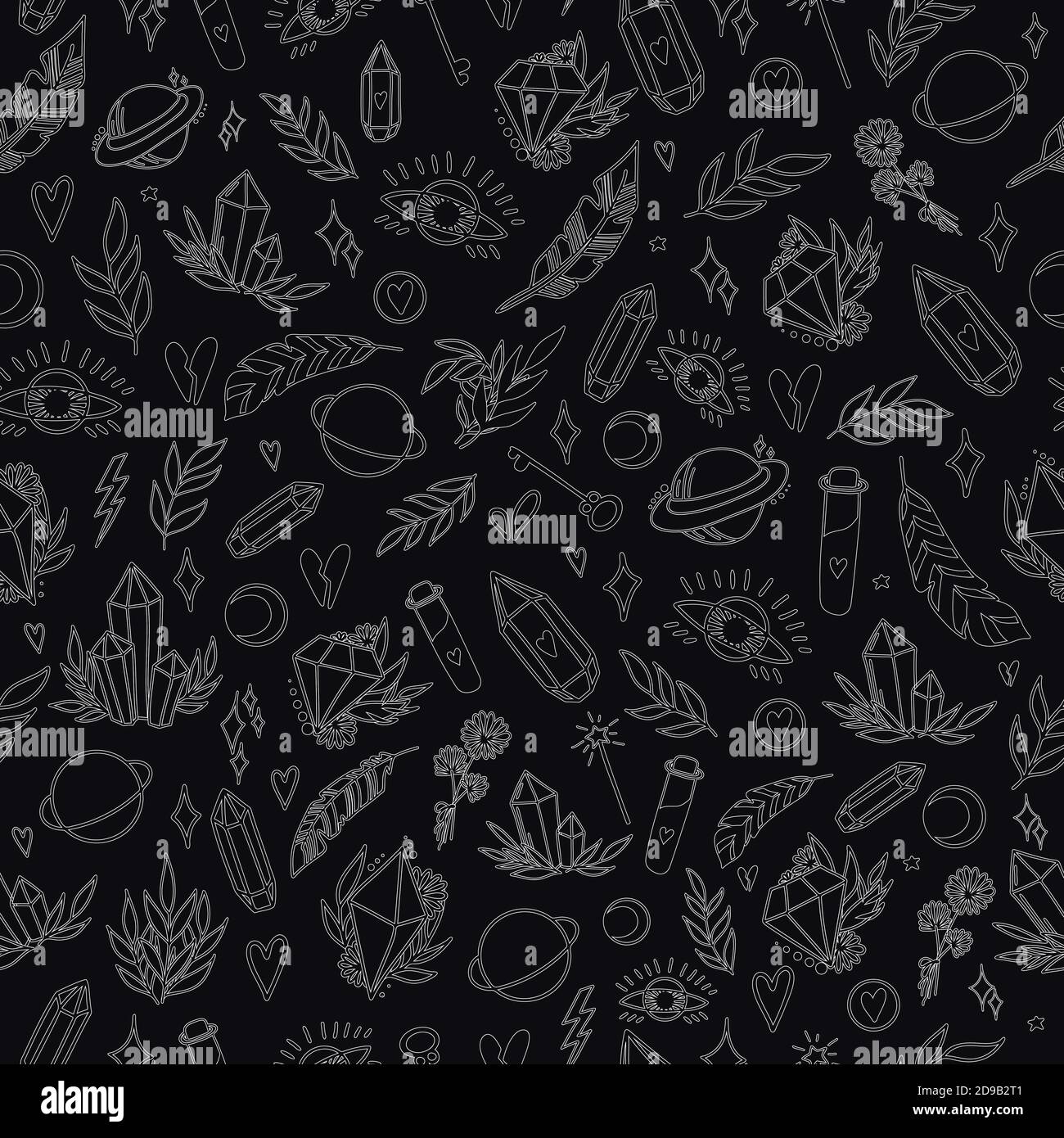 Mystical vector seamless pattern with hand-drawn magical and occult ...