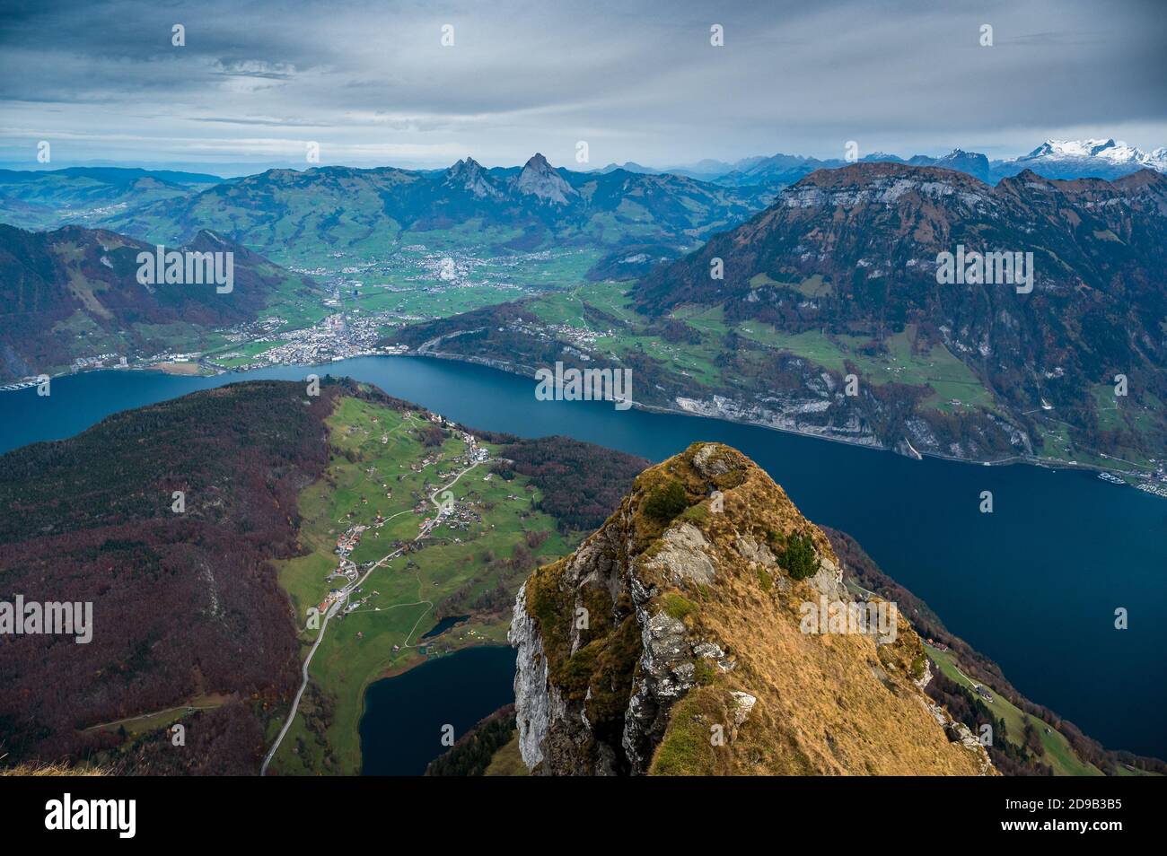view from Niederbauen over Brunnen, Urnersee and Morschach Stock Photo ...