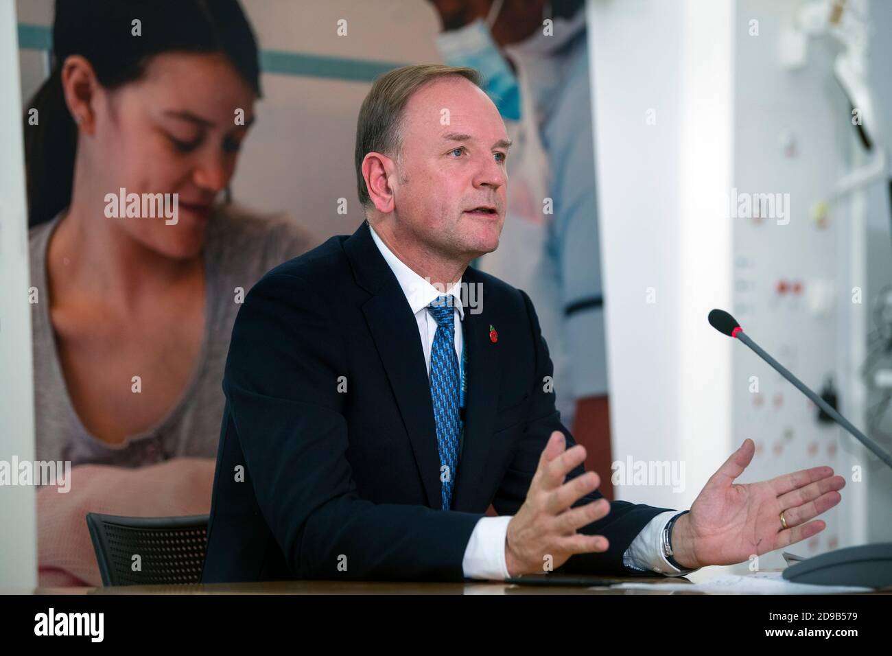 NHS Chief Executive, Sir Simon Stevens during a press conference to ...