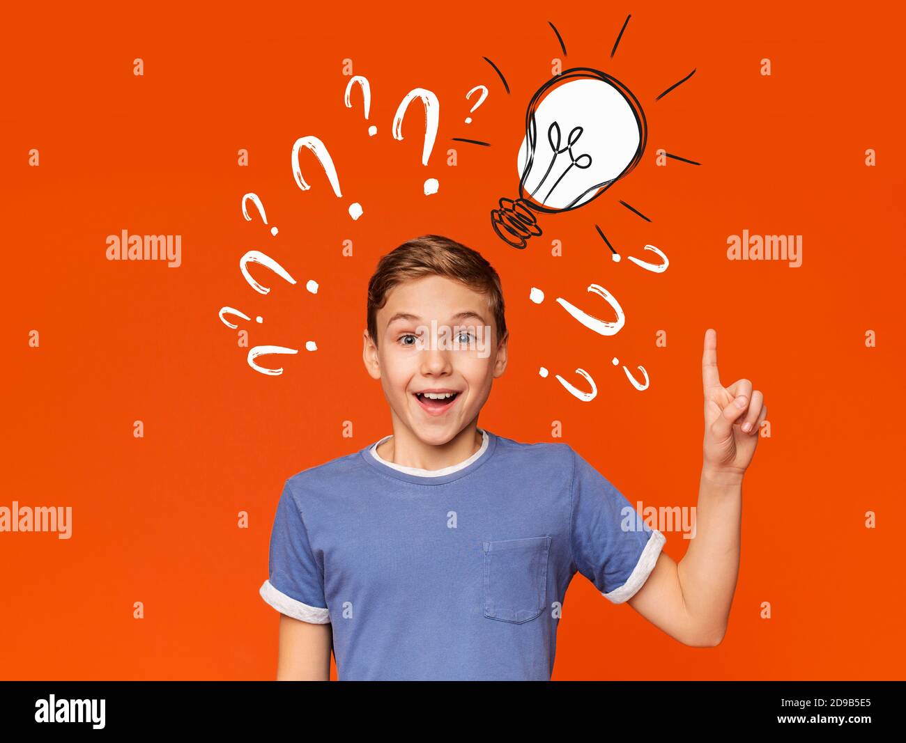 Teenage genius finding brilliant solution to difficult problem, looking ...