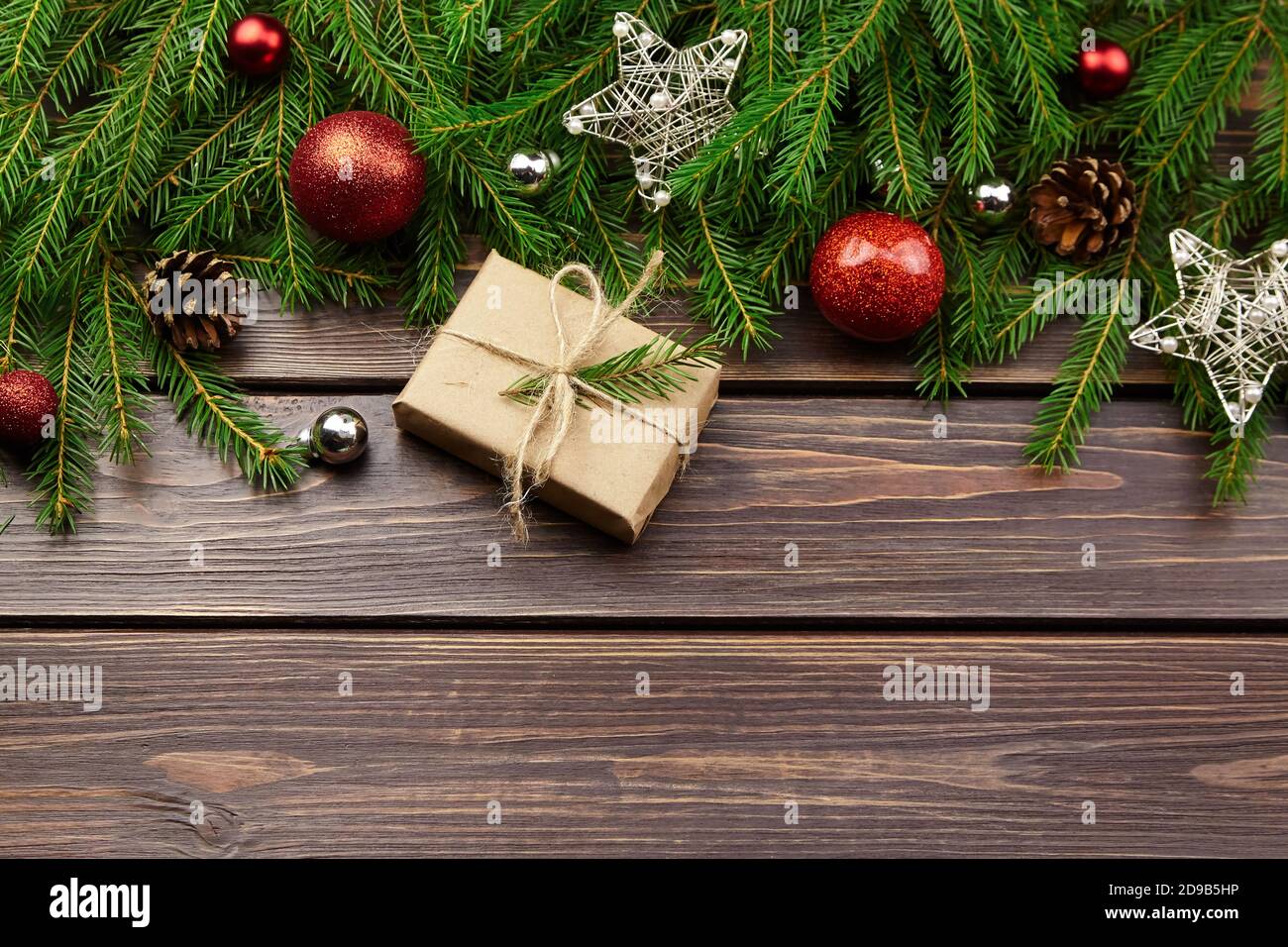 Christmas and New Year composition with fir tree branches and christmas ...