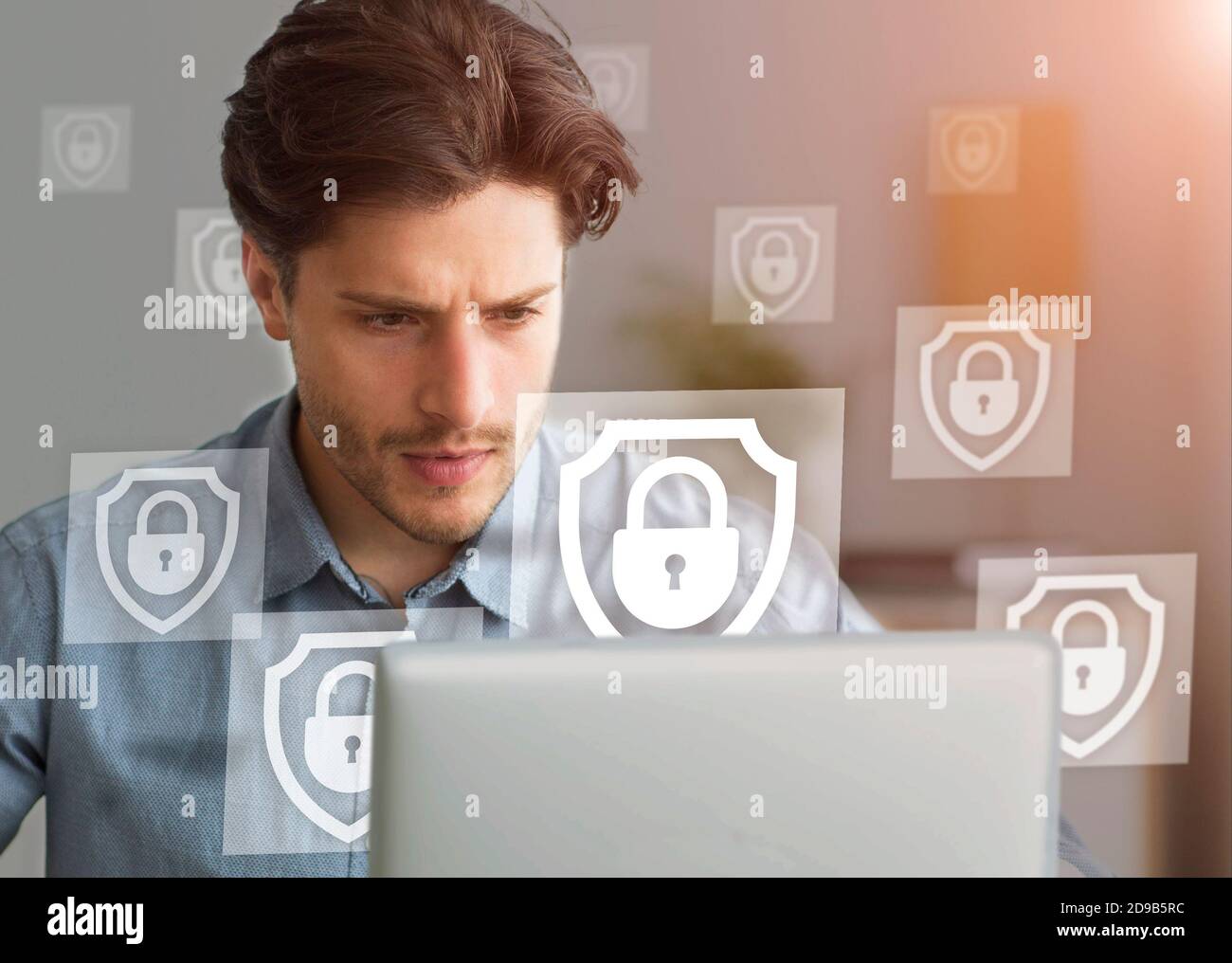 Business project, data protection and cybersecurity online Stock Photo ...