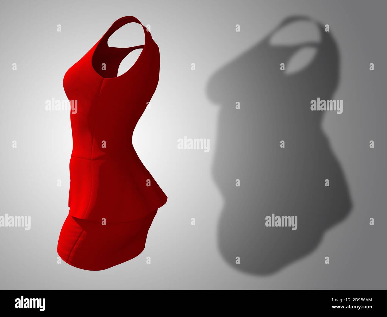 Conceptual fat overweight obese shadow female blouse and skirt vs slim ...