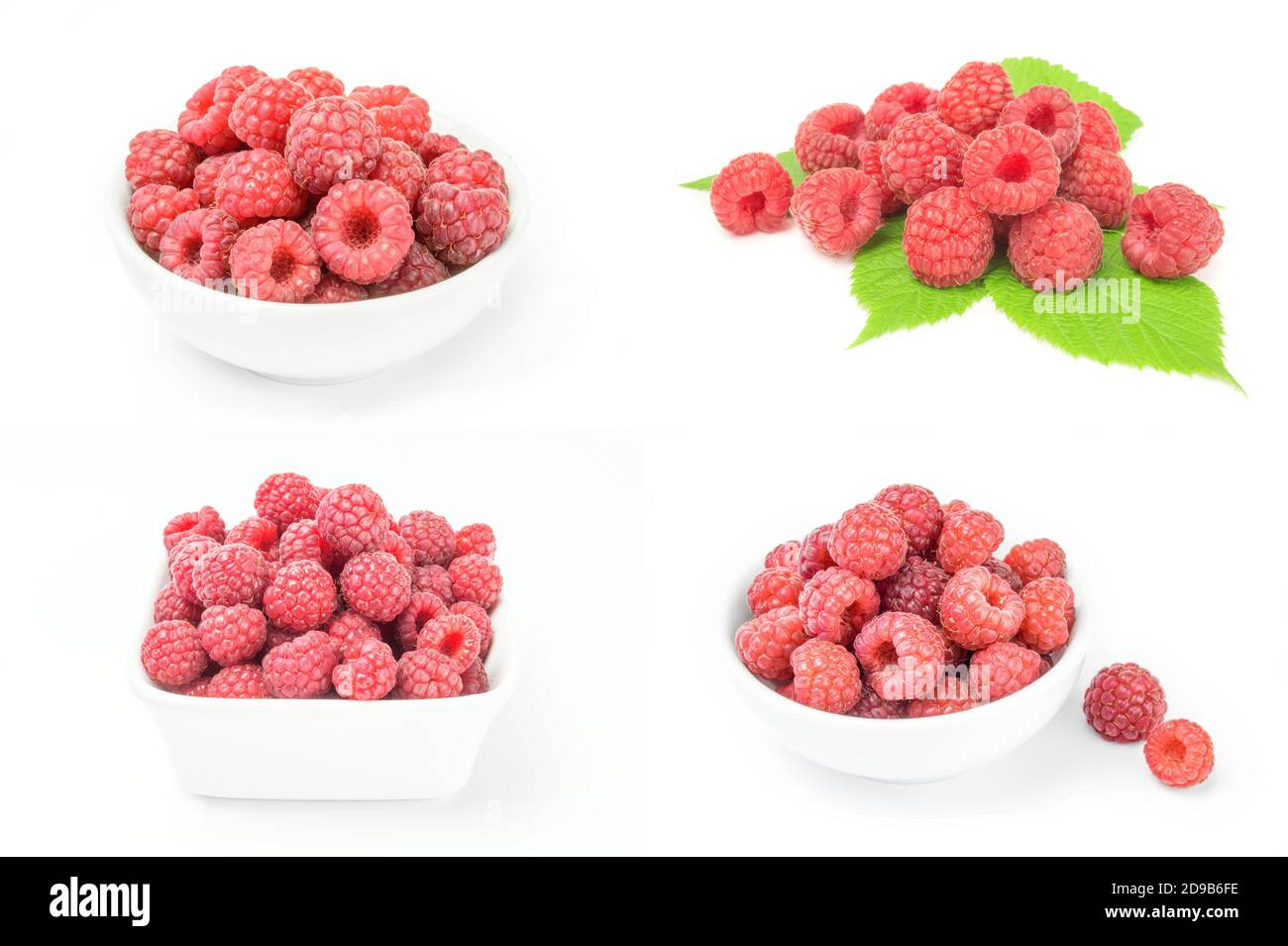 Set of ripe red raspberries isolated on a white background with ...