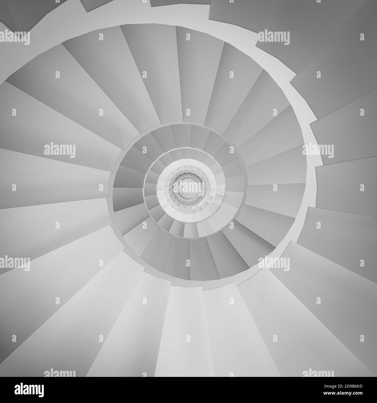 3D rendering illustration of the spiral stairs with centered camera ...