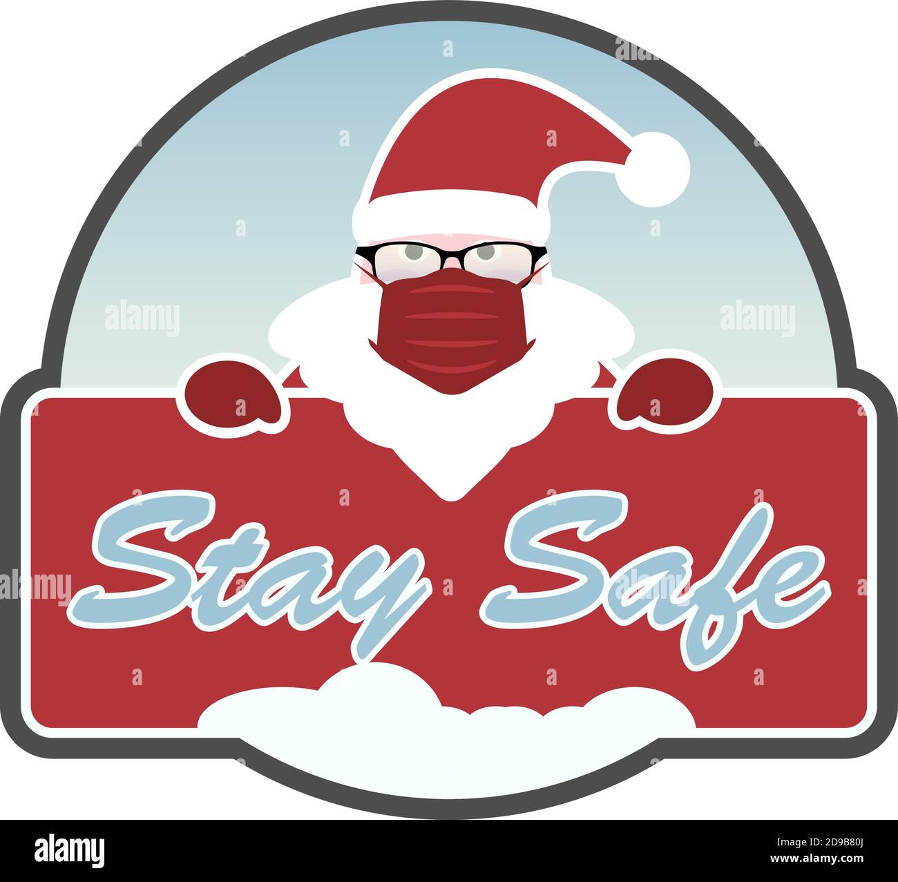 sign or sticker with Santa Claus wearing protective face mask and ...