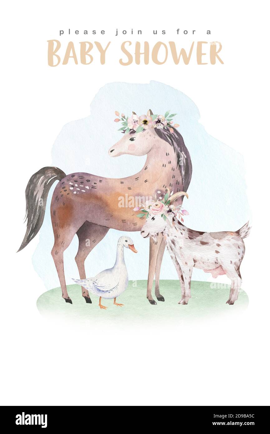 Farms animal isolated set. Cute domestic farm pets watercolor ...