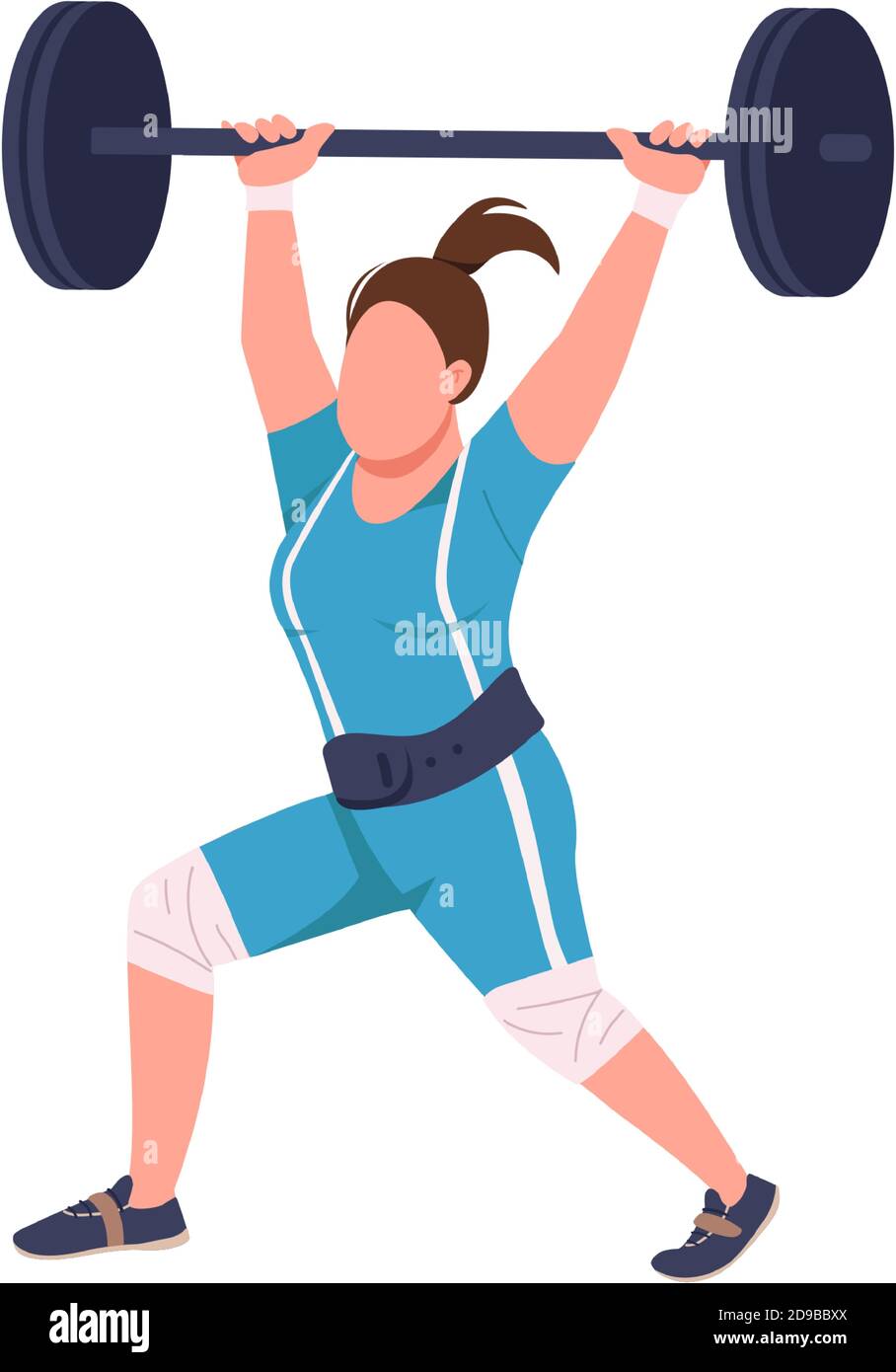 Female powerlifter lifting barbell flat color vector faceless character ...