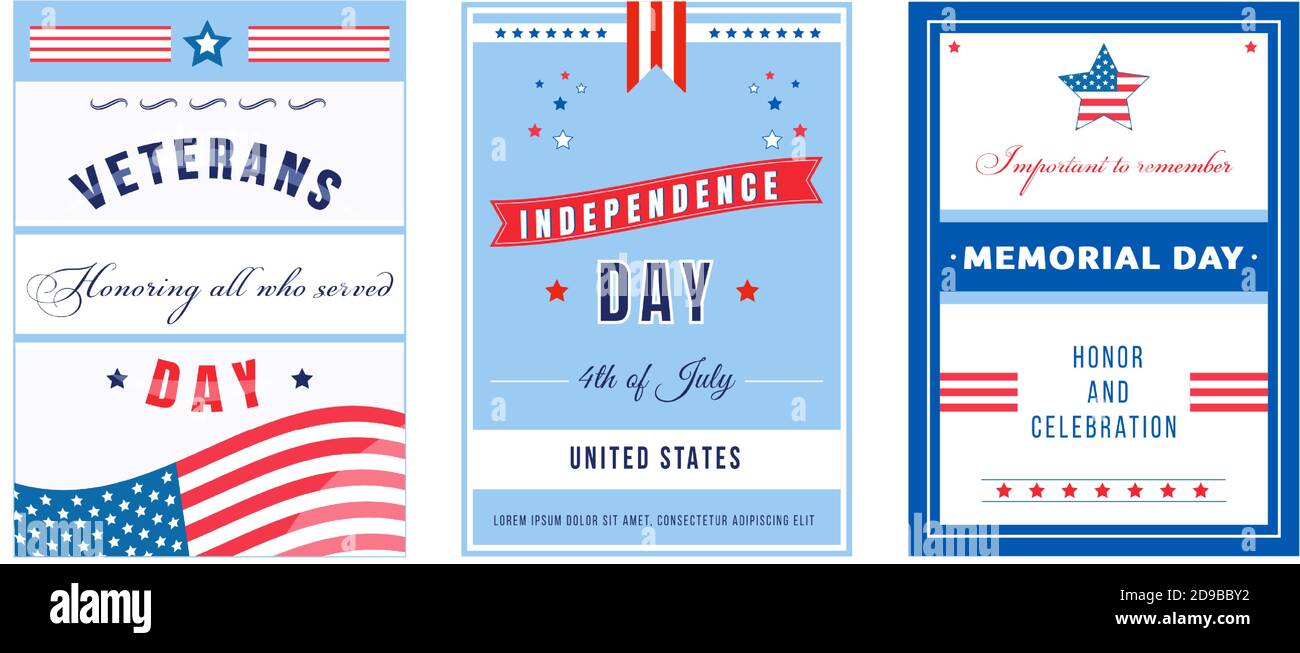 American celebration day poster flat vector templates set Stock Vector ...