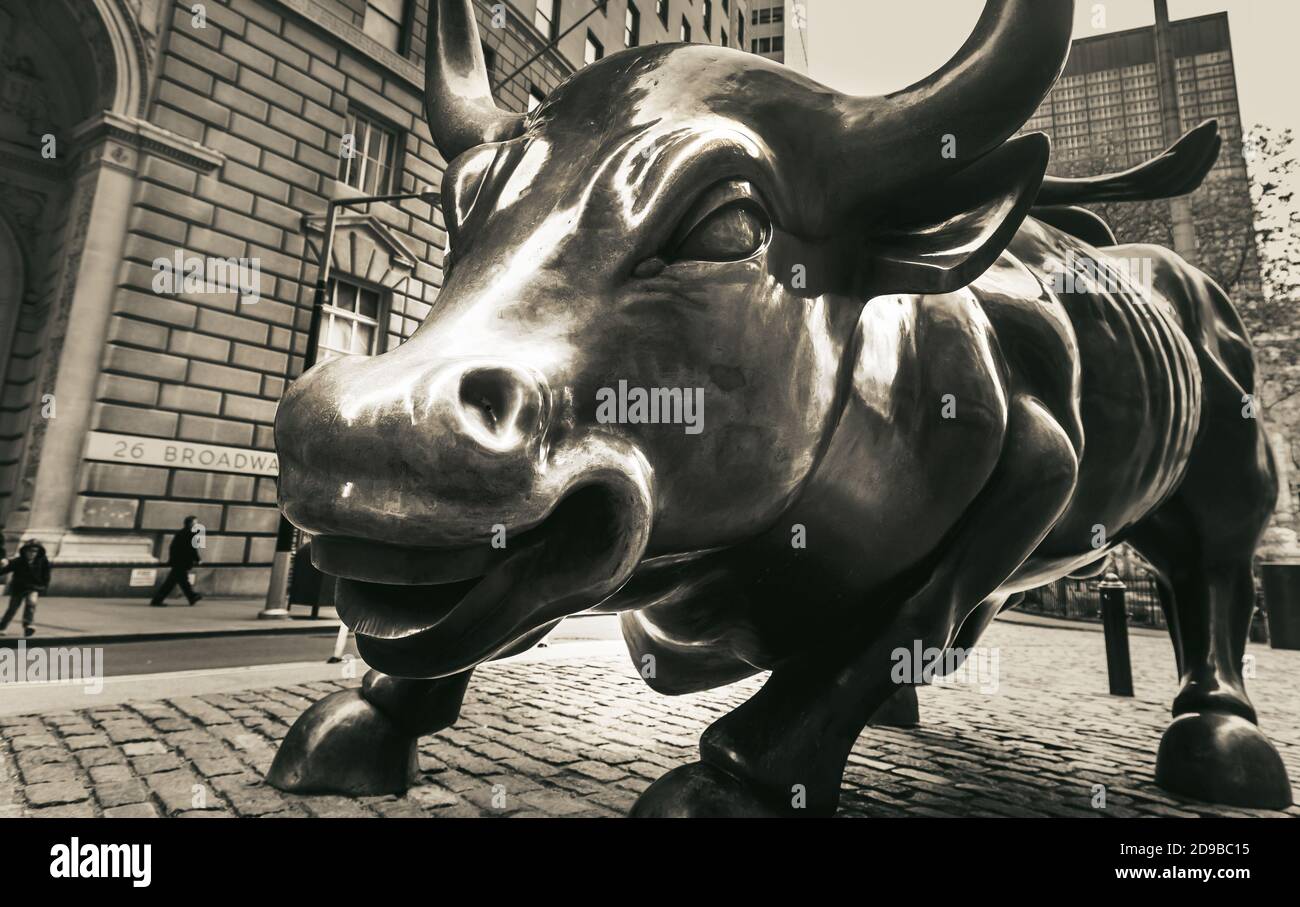NEW YORK, USA - Apr 28, 2016: Charging Bull, which is sometimes referred to as the Wall Street ...