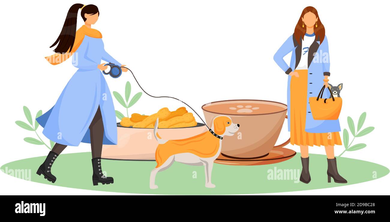 Female dog owner in cafe flat concept vector illustration Stock Vector ...