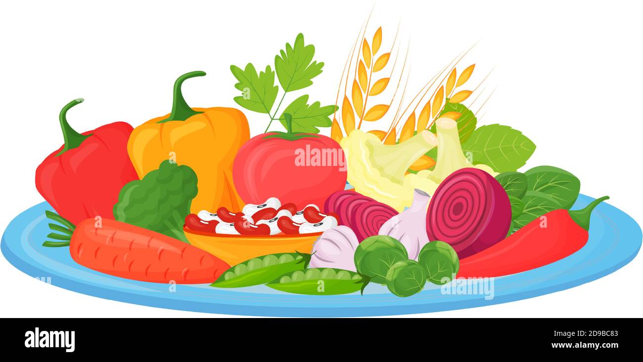 Raw vegetables, beans and cereals cartoon vector illustration Stock ...