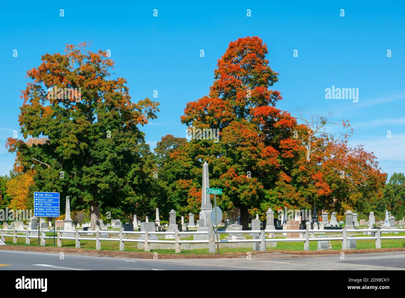 Last Rest Cemetery and trees with fall foliage in Merrimack, New ...
