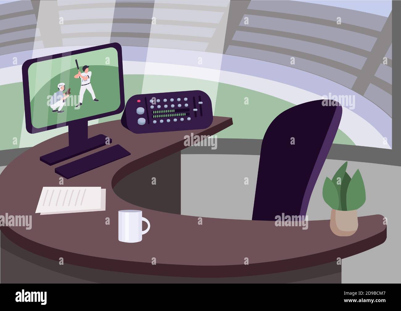 Sports commentator workplace flat color vector illustration Stock ...