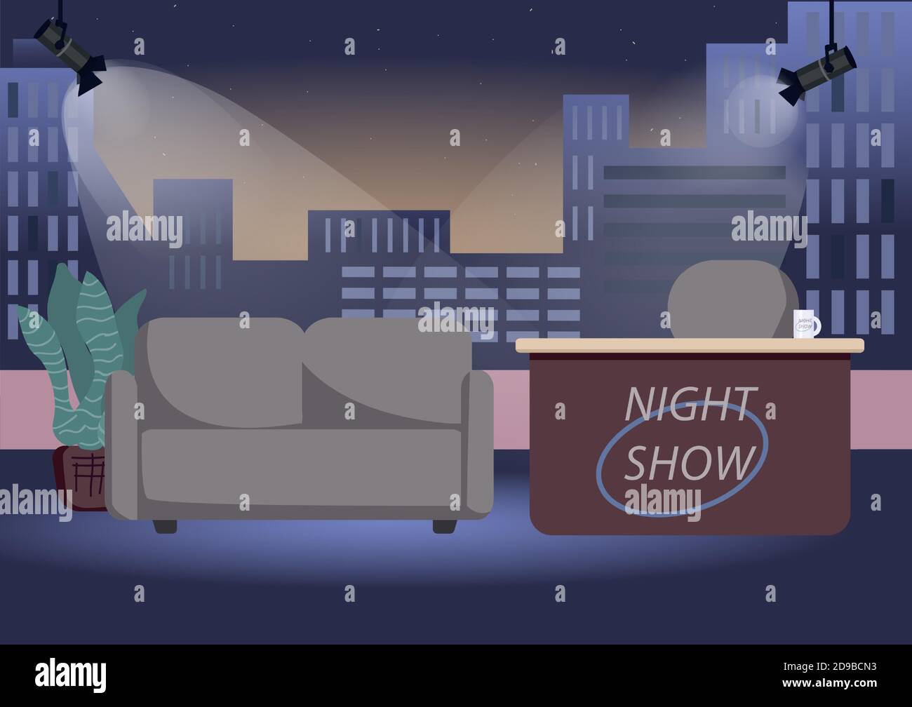 Empty tv studio with talk show desk Stock Vector Images - Alamy