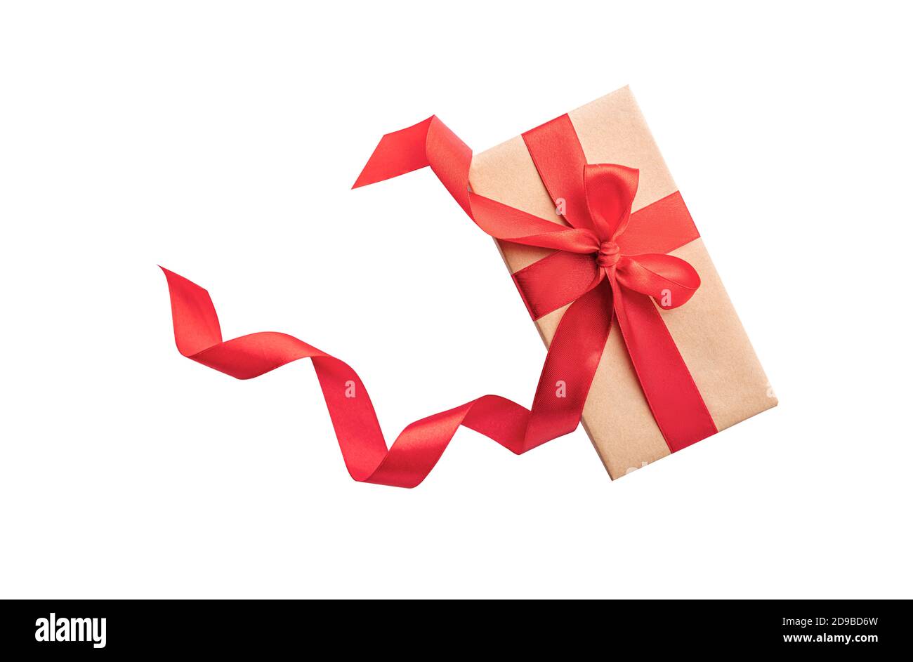 Gift box with red bow on white background Stock Photo - Alamy