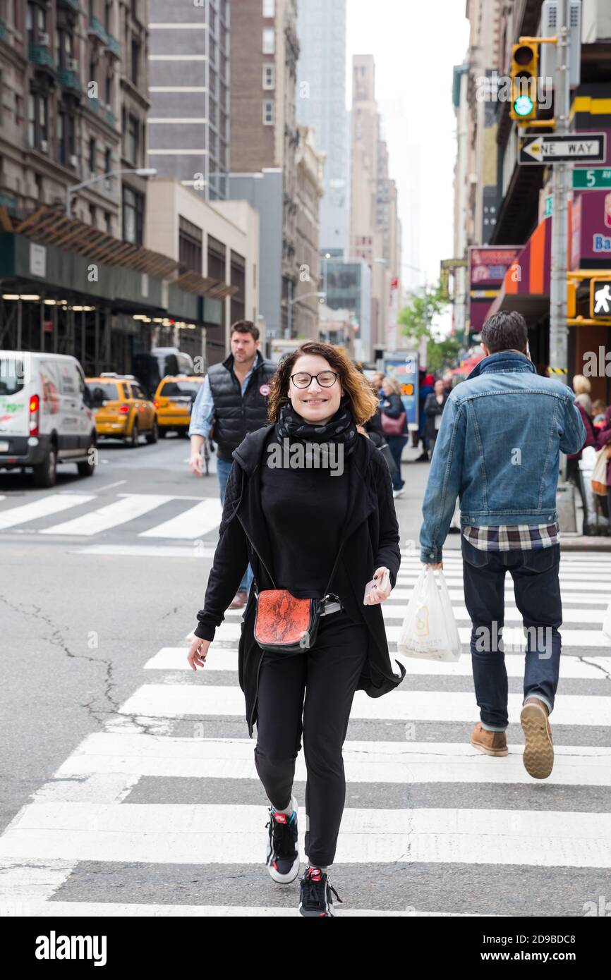 NEW YORK, USA - May 02, 2016: Crossroad of 5th Av and W 31 St in NYC ...