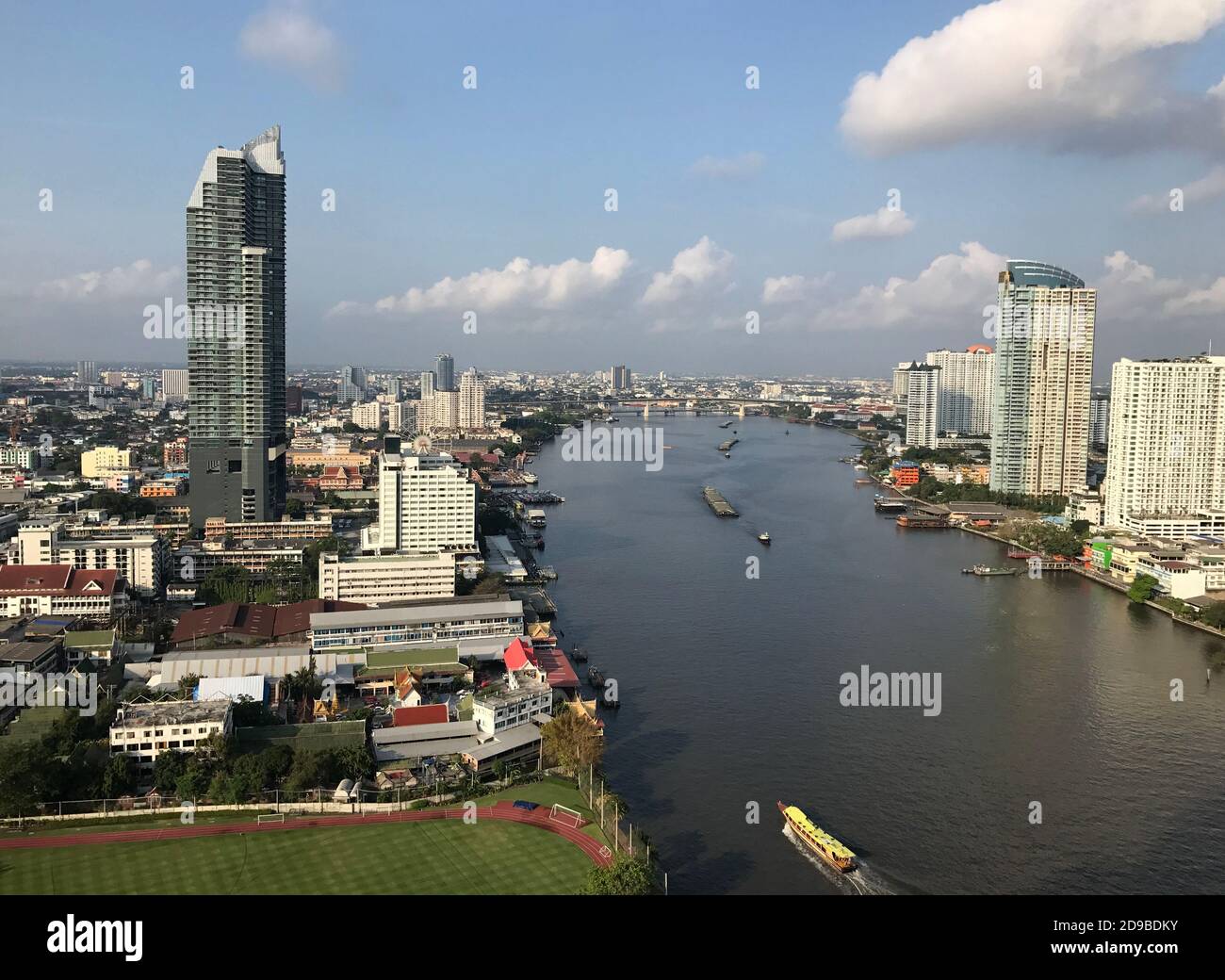 Aerial view of Chao Phraya river and cityscape, Bangkok, Thailand Stock ...
