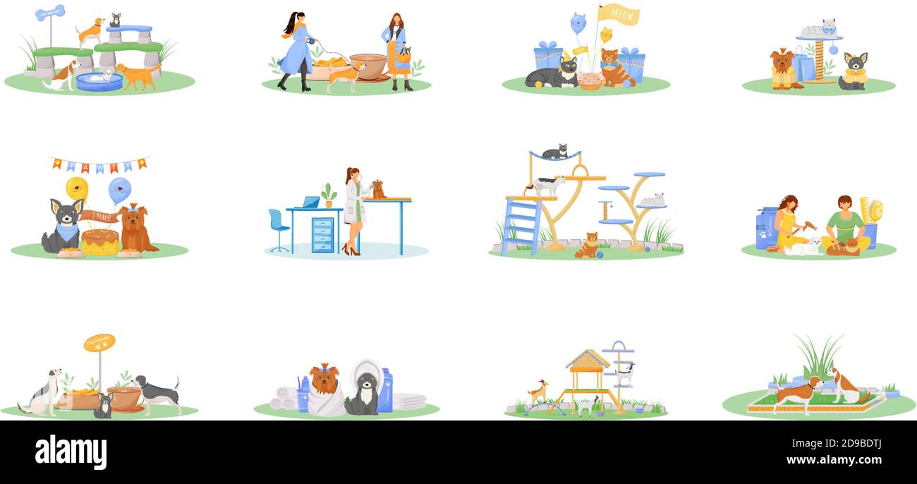 Pet owner flat color vector faceless characters set Stock Vector Image ...