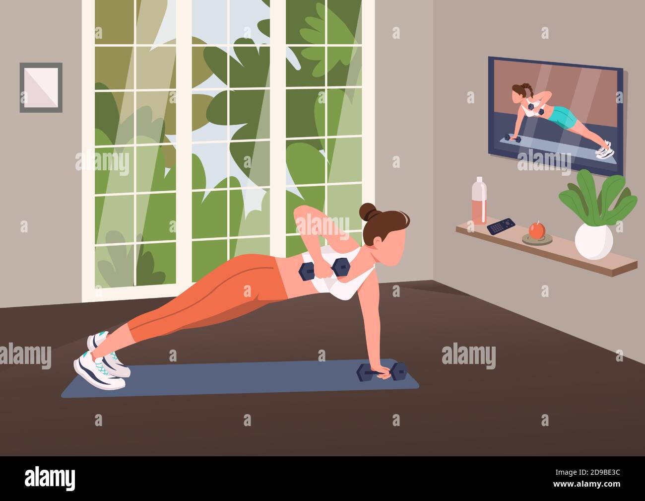 Working out at home flat color vector illustration Stock Vector Image ...