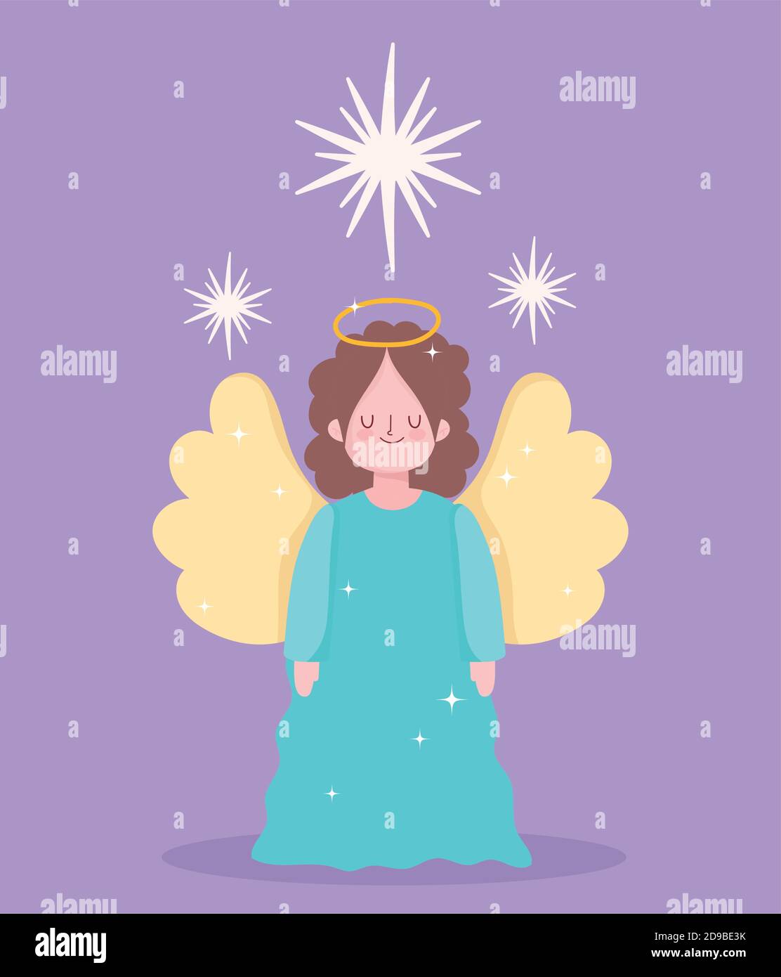 nativity, cute angel and stars cartoon character vector illustration ...