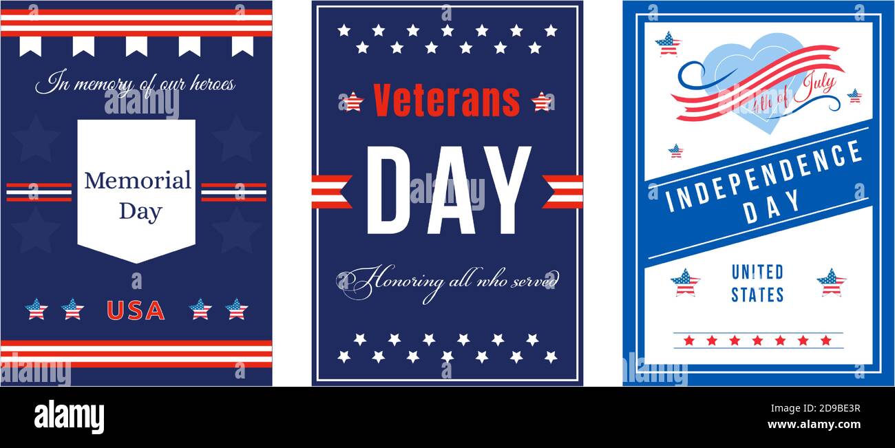 American holiday poster flat vector templates set Stock Vector Image ...