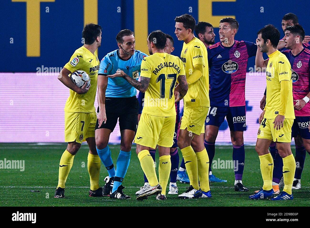 referee Javier Alberola Rojas in discussion with Paco Alcacer of ...