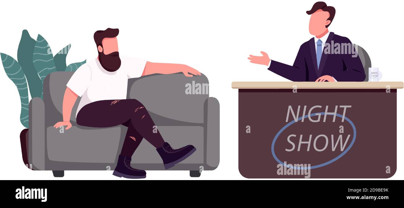 Talk show host and guest flat color vector faceless characters Stock ...