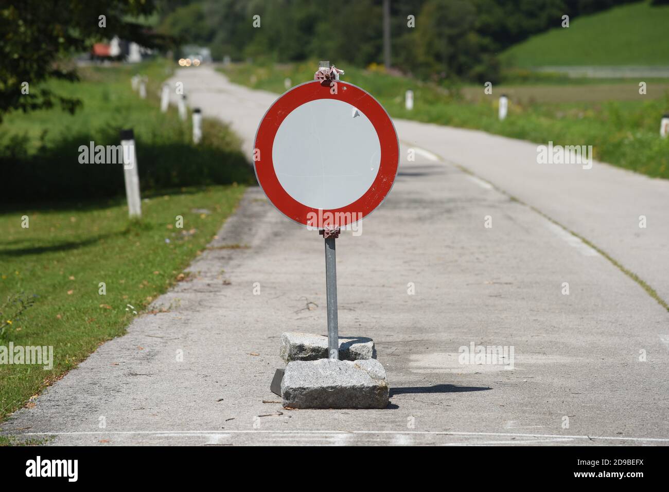 ban on driving road sing, red circle with white filling Stock Photo - Alamy