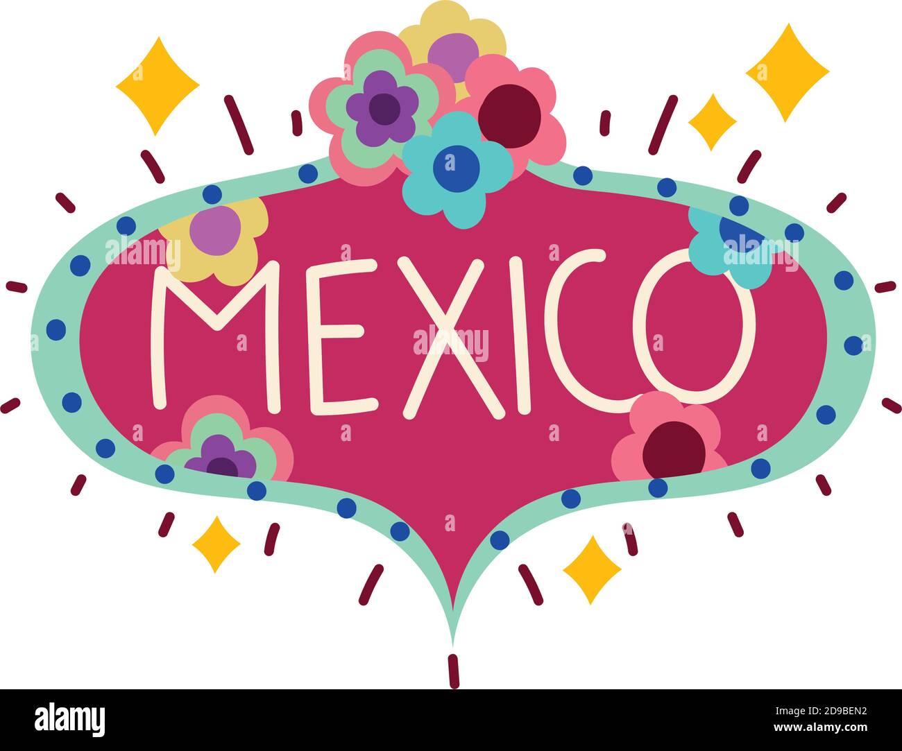 mexico lettering board with flowers culture vector illustration Stock ...