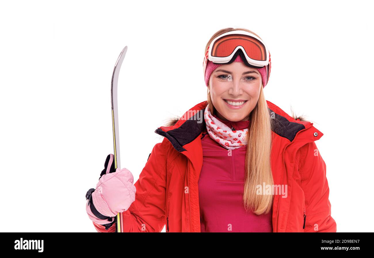 Beautiful skier on white background Stock Photo - Alamy